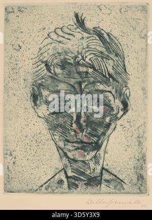 This artwork shows a bust of a young man, highlighting facial features ...