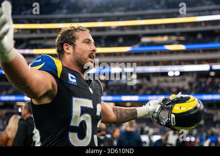 Los Angeles Rams linebacker Nate Landman (53) gestures during an NFL ...
