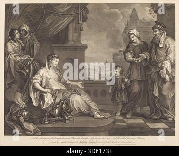 This biblical scene depicts the daughter of Pharaoh discovering Moses ...
