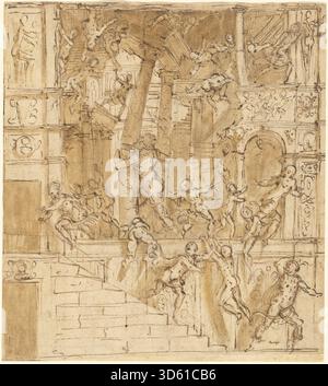 This ancient artwork, 'Samson Destroying the Temple,' portrays the ...