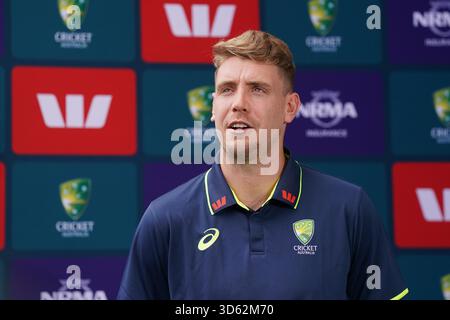 Australia's Cameron Green looks on during a nets session at the Sydney ...