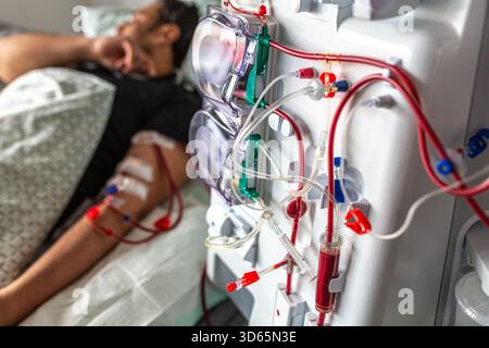 Germany, Bavaria, Munich, Portrait photograph of a man in the dialysis ...
