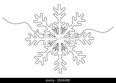 Snowflake silhouette in continuous line drawing style. Line art of the ...