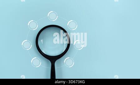 Magnifying Glass Examining a Segmented Diagram on Blue Background ...