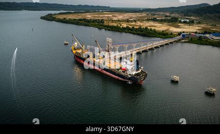 Ship loading at the Sawit port in Sandakan, Sabah, Borneo. From here ...
