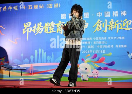 Hong Kong singer Mike Tsang during the recording of Chinese singing ...