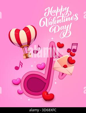 Hot pink hearts 3d background. Valentine s day shiny greeting card ...