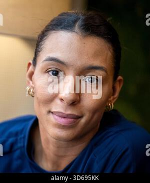 HALMSTAD 2025-11-19 Jamina Roberts (8) during Wednesday's press ...