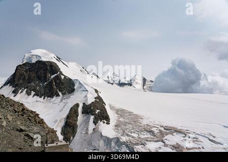 Snow-covered Mt. Breithorn on border of Italy and Switzerland on a ...