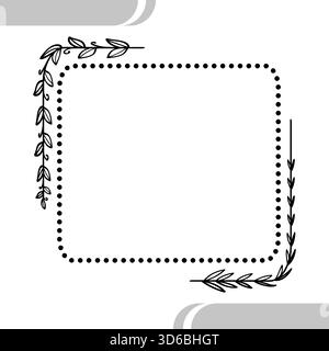 Hand Drawn Dotted Rectangle Frame with Leaves Decorative Border. Vector ...