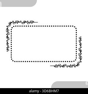 Hand Drawn Dotted Rectangle Frame with Leaves Decorative Border. Vector ...