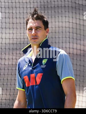 Australia's Pat Cummins looks on during a nets session at The Gabba ...