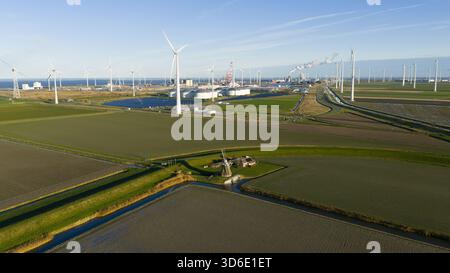 Dutch heritage poldermill and modern renewable energy wind turbines in ...