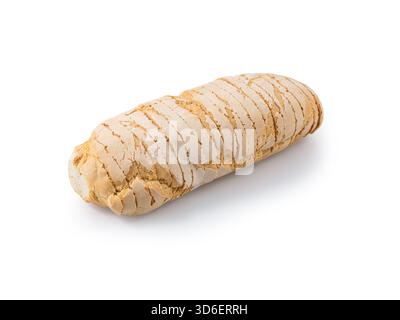 Golden brown crusty bread loaf with visible scoring flour dusting on ...