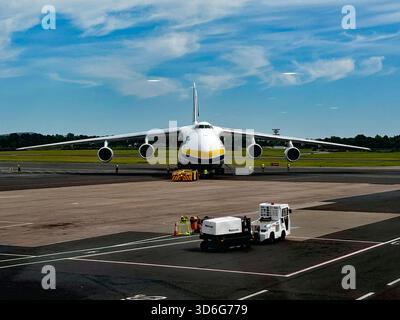 A Ukrainian Antonov Airlines AN-124-100-150 loads, in Rzeszow ...
