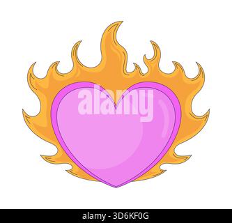 Y2k burning fire blaze flame cartoon element monochrome line retro ...
