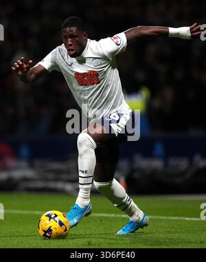 Preston North End's Thierry Small (left) and Stoke City's Bosun Lawal ...