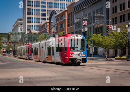 Trax light rail train on Main Street Salt Lake City UT Stock Photo - Alamy