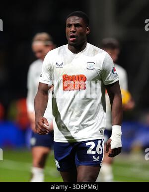 Preston North End's Thierry Small (left) and Stoke City's Bosun Lawal ...