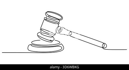 Continuous line art drawing of a gavel symbolizing justice and law ...