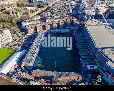 Aerial view of the centre of Cardiff and the Cardiff Arms Park rugby ...