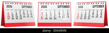 September 2026, Monthly desk calendar for 2026 year on yellow and blue ...