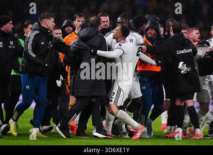 Fulham players at full time during the Premier League match West Ham ...