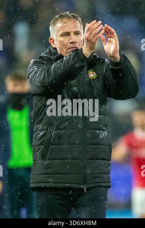 Phil Parkinson manager of Wrexham applauds the fans after the final ...