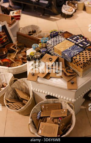 Handmade artisanal jewelry and accessories on display at a street ...