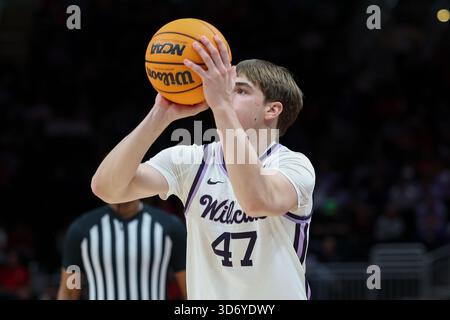 Kansas State guard Andrej Kostic (47) during the first half of an NCAA ...