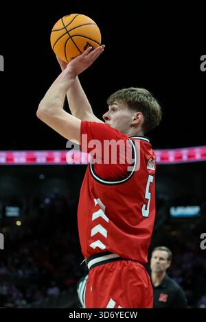 Nebraska forward Braden Frager (5) shoots in front of half Ohio State ...