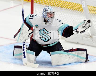 Seattle Kraken goaltender Philipp Grubauer during an NHL hockey game ...