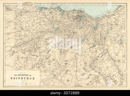 EDINBURGH & ENVIRONS West Lothian Midlothian antique map by GW BACON ...