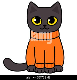 Happy Halloween illustration. Black cat sitting on a crescent moon with ...