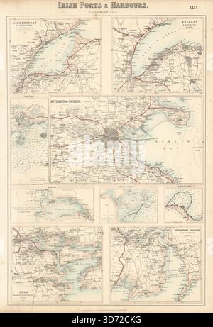 Irish Ports & Harbours. Dublin Londonderry Belfast Cork Waterford c1863 ...