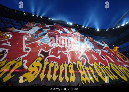 An Arsenal tifo in the stands during the Premier League match at the ...