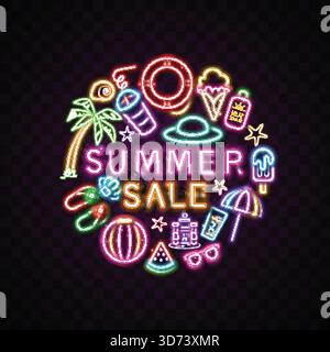 Summer sale poster in neon style. Design Template, Summer Sale Neon ...
