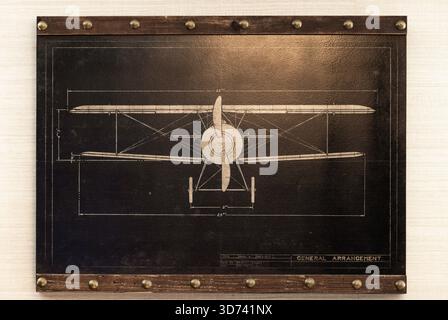 General drawing of an old single-engine aircraft in the painting Stock ...