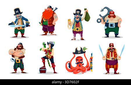cute cartoon character octopus captain - pirate Stock Vector Image ...