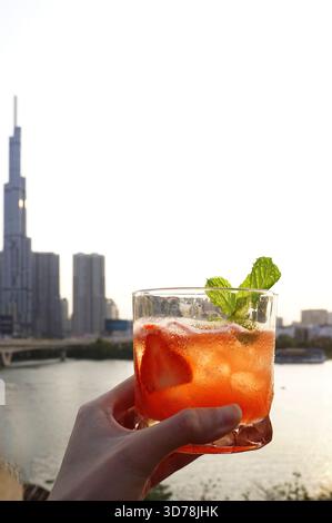 Water, ice, glass, hand, sunset Stock Photo - Alamy