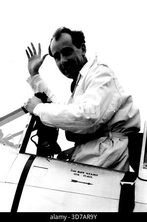 Neville Duke in the cockpit of the Hawker Hunter jet fighter 11 ...