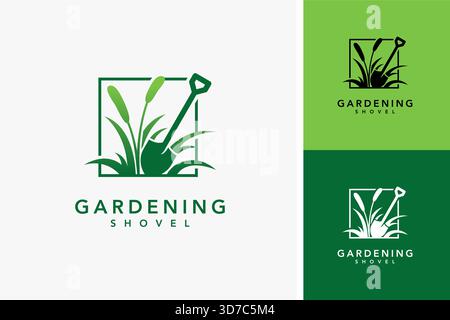 Modern Gardening Shovel Farm Field Logo Design with Plant Sprout Circle ...