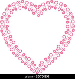 Pink Love Heart Wreath Border Frame With Pink Flowers Cherry Blossoms ...