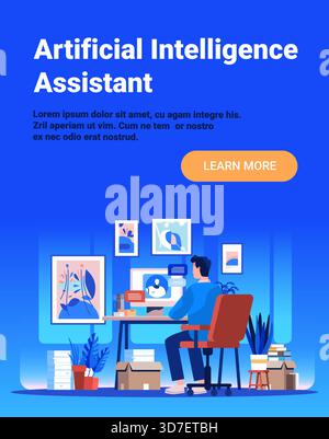 Professional virtual assistant sitting at desk and working with ...