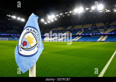 Ground View inside the Stadium corner flag emblem during the Leeds ...