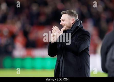 Kim Hellberg manager of Middlesbrough applauds his players as they win ...