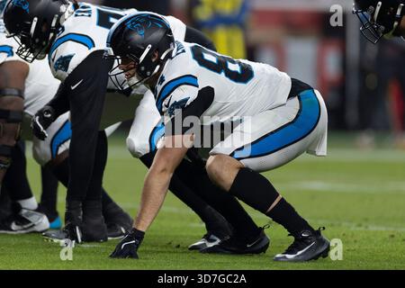 Carolina Panthers tight end Mitchell Evans (84) runs after catching a ...