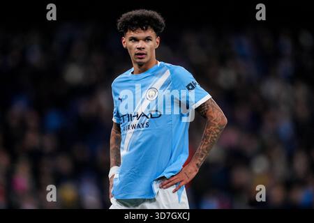Nico O'Reilly of Manchester City looks for options during the ...
