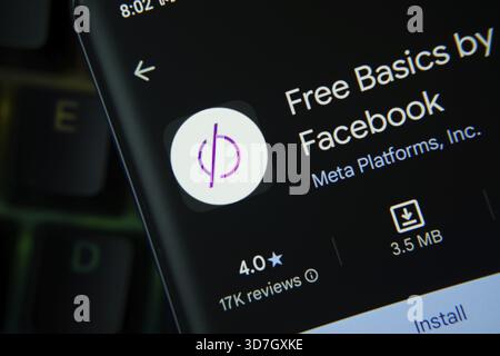 The Free basics by facebook app from Google Playstore is displayed on a ...