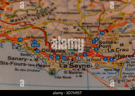 Toulon, France, on a road map Stock Photo - Alamy